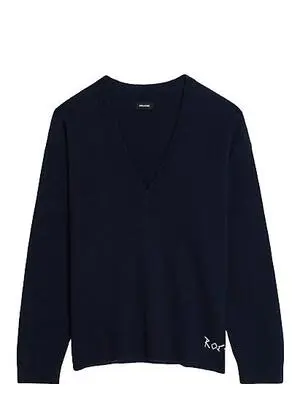 Zadig&Voltaire Logo-embroidered Wool And Cashmere-blend Jumper - Encre