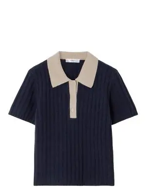 FRAME Ribbed Cashmere Polo Shirt - Blue