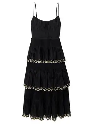 Zimmermann Tiered Embroidered Georgette Midi Dress - Black
