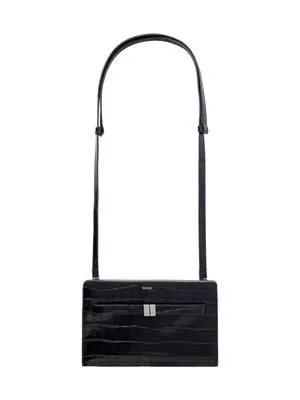 TOTEME Belted Croc-effect Leather Shoulder Bag - Black
