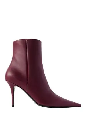 Amina Muaddi Barbara Leather Ankle Boots - Burgundy