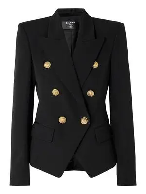 Balmain Double-breasted Grain De Poudre Wool Blazer - Black