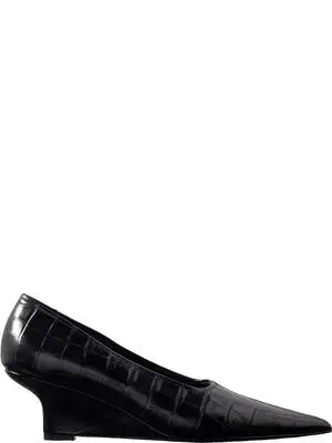 TOTEME Croc-effect Leather Wedge Pumps - Black