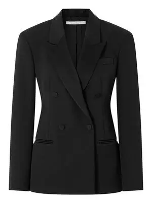 Another Tomorrow Double-breasted Wool-blend Twill Blazer - Black