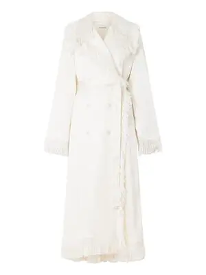 FFORME Lise Tie-detailed Fringed Silk-blend Trench Coat - Cream