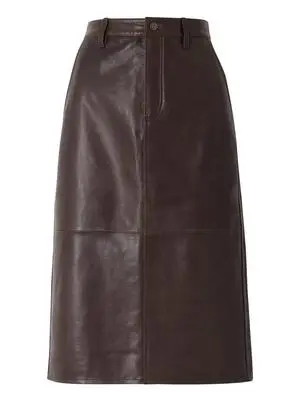FRAME Paneled Leather Midi Skirt - Brown