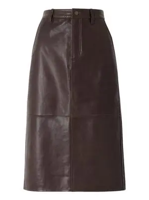 FRAME Paneled Leather Midi Skirt