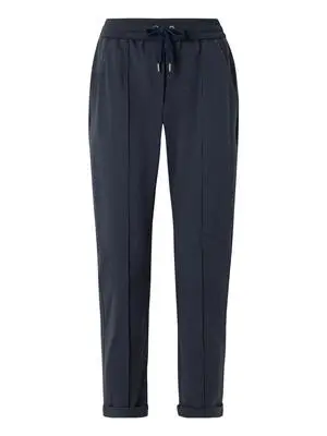 Brunello Cucinelli Bead-embellished Cotton-blend Jersey Track Pants - Blue