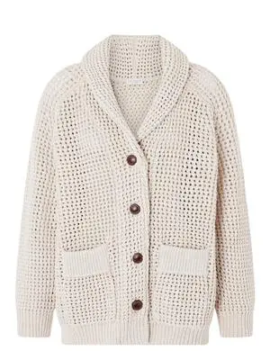 Brunello Cucinelli Open-knit Cotton-blend Cardigan - Neutrals