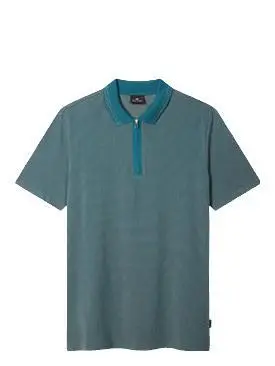 Paul Smith Teal Cotton Jacquard Zip-neck Polo Shirt - Green