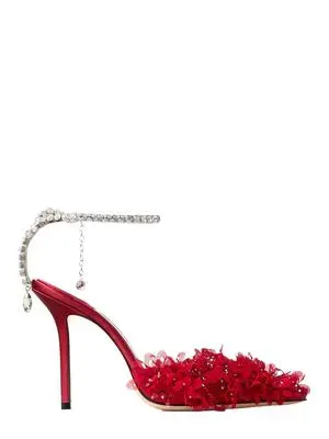 JIMMY CHOO 100mm Saeda Crystal-embellished Floral Pumps - Red