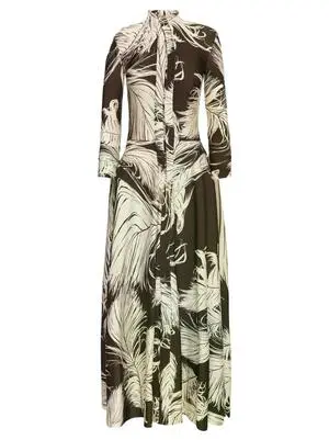 Oscar De La Renta Feather Print Jersey Midi Dress - Brown