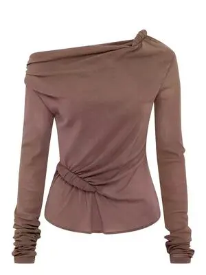 Paris Georgia Croissant Long-sleeve Top With Knot Detail - Brown