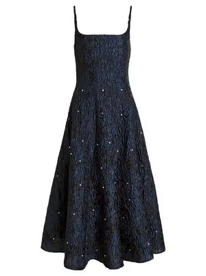 SISTER JANE Maison Gem Crystal-embellished Cloqué Midi Dress - Navy