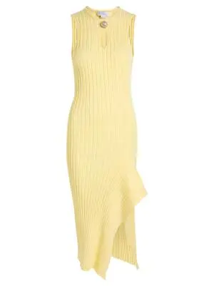 Stella McCartney Ribbed Cotton Midi Dress - Yellow