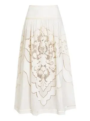 Zimmermann Daylight Embroidered Linen Maxi Skirt - Cream