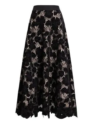 Alice + Olivia Lorena Cutwork Lace Maxi Skirt - Black