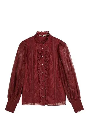 Alice + Olivia Eugenia Ruffled Lace Blouse - Dark Red