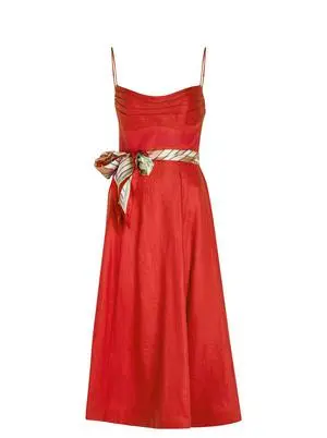 Zimmermann Rebellion Belted Linen Midi Dress - Red