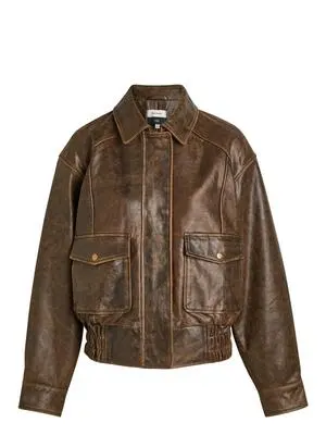 REFORMATION Paneled Leather Jacket - Brown