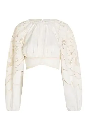 Zimmermann Daylight Guipure-lace Cropped Linen Top - Cream
