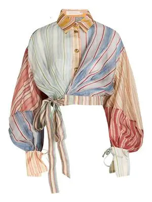 Zimmermann Striped Linen And Silk-blend Blouse - Multicoloured 1