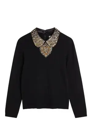 Alice + Olivia Embellished Stretch-wool Top - Black
