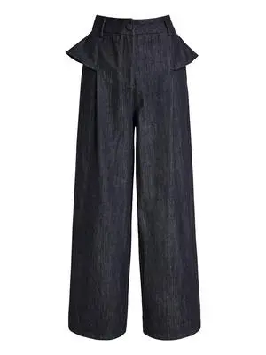 SISTER JANE Curio Ruffled Wide-leg Trousers - Denim
