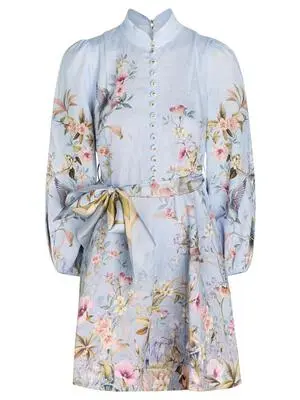 Zimmermann Rebellion Floral Belted Mini Dress - Blue