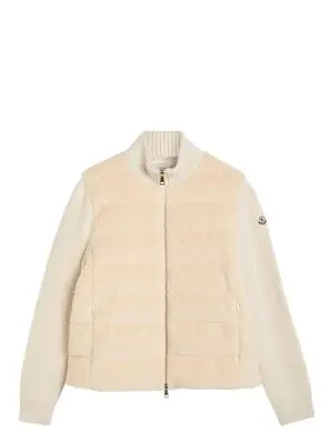 Moncler Quilted Wool And Teddy Cardigan - Cream