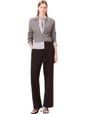 Maje Polyester Striped Wide-leg Trousers - Dark Brown