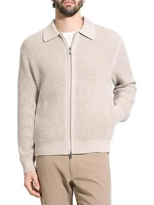 Theory Relaxed-fit Full-zip Sweater With Collar - Alabaster Melange