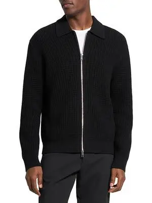Theory Relaxed-fit Full-zip Sweater With Collar - Black