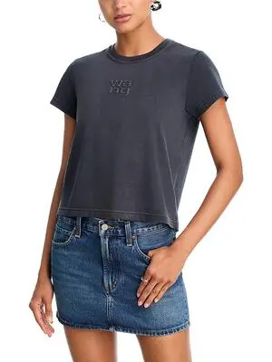 Alexander Wang Shrunken Embellished Logo Tee - Washed Black