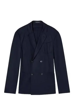 Emporio Armani Double-breasted Blazer In Ultra-lightweight Compact Wool Jersey - Blue