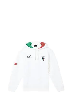 Emporio Armani Ea7 Italia Team Embossed Hooded Sweatshirt - White