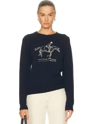 SPORTY & RICH Horse Knitted Sweatshirt - Dark Navy