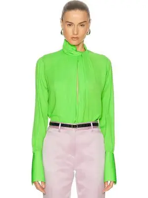 TOM FORD Silk Georgette Long Sleeve Blouse - Green Flash