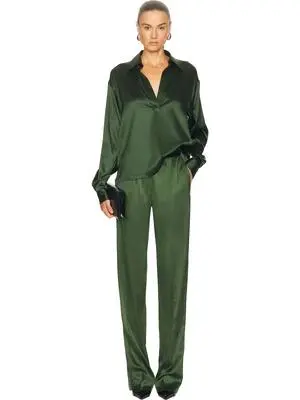 TOM FORD Satin Polo Top - Moss Green