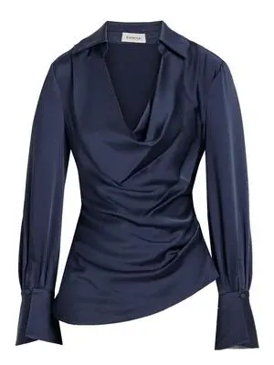Simkhai Symone Draped Satin-crepe Blouse - Midnight Blue