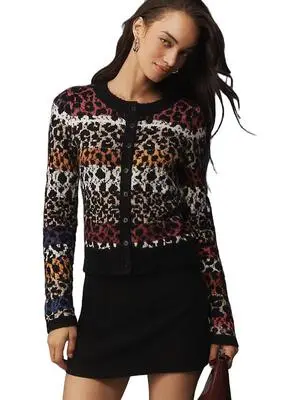 Maeve Crew-neck Animal Print Cardigan Sweater - Multi
