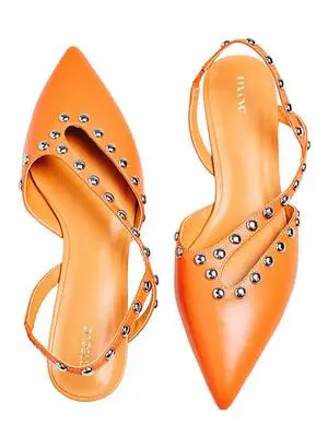 Maeve Studded Cutout Slingback Flats - Orange
