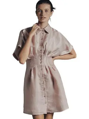 EXQUISE Tobie Organza Mini Shirt Dress - Pink