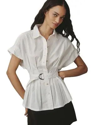 PILCRO The Bobbie Belted Buttondown Shirt - Bright White