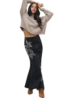 THE WOLF GANG Franka Embroidered Maxi Skirt - Black