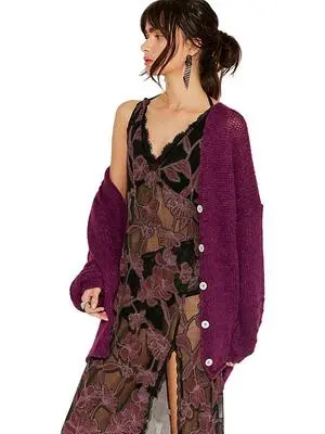 Free People Marina Softspun Cardigan Wine