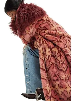 UNREAL FUR Cuvée Rose Faux Fur Coat With Shearling Cuffs And Collar - Red