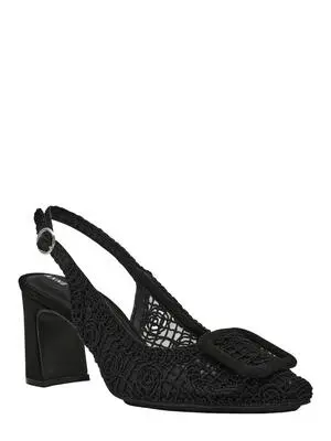 Anne Klein Lace Embroidered Slingback Pumps - Black