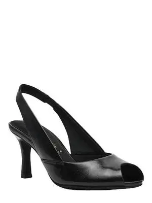 Anne Klein Jovi Slingback Peep Toe Pumps Black Crinkle