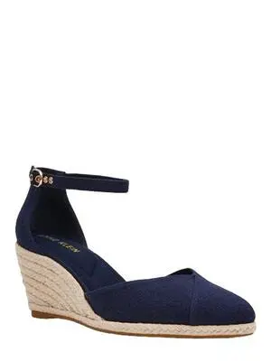 Anne Klein Ankle Strap Espadrille Wedge Sandal - Navy Canvas